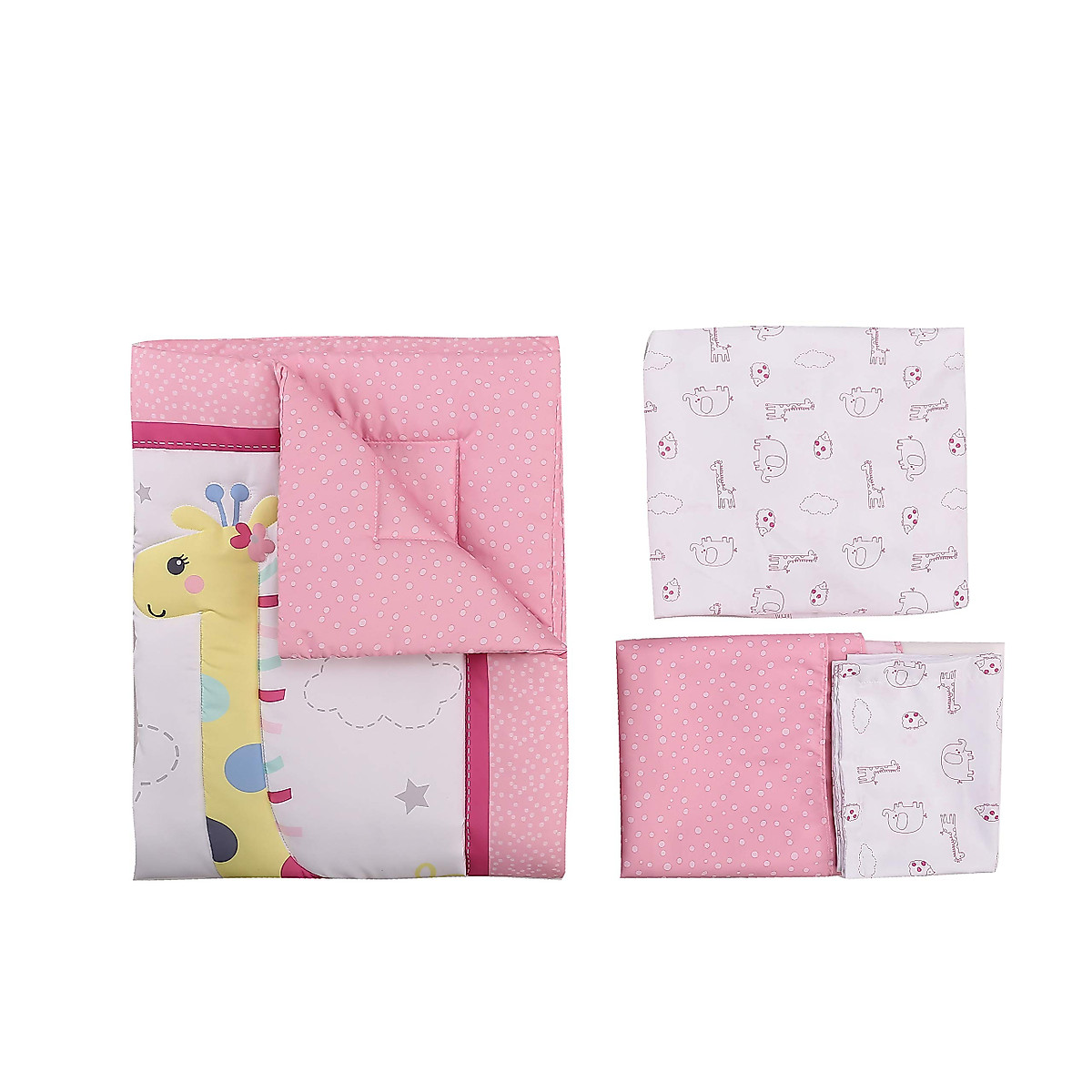 Brandream Baby Crib Bedding Set for Girl Boy Elephant Nursery Bedding with Comforter Fitted Sheet Bed Skirt Diaper Stacker Jungle Animal Elephant Giraffe Bird Design, 4 Piece