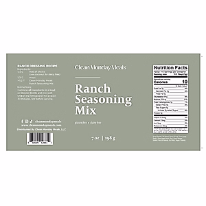 Clean Monday Meals | Ranch Seasoning Mix | Dairy Free & Gluten Free | 11.7oz