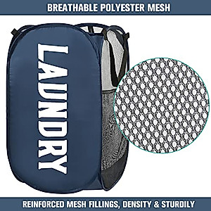 Mesh Popup Laundry Hamper 2 Pack Collapsible Laundry Basket Dirty Clothes Baskets with Straps and Side Pockets Carry Handles for Kids Room,College Students Dorm or Travel (Red + Navy)