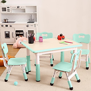 MilleLoom Kids Table and 4 Chairs Set, Height Adjustable Desk for Ages 2-8,Arts & Crafts Table,Graffiti Desktop, Non-Slip Legs, Max 300lbs, Children Multi-Activity Table for Classrooms,Daycares,Home