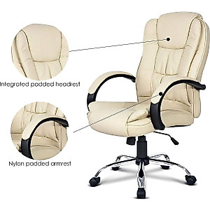 Halter Large Computer Desk Chair with Lumbar Support and Padded Arm Rests, Ergonomic Swivel Chairs, Comfortable Study Gaming Chair, Adjustable Home Office Chair, Rolling Executive Leather Chair, Beige