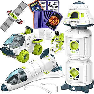 COOLDUCK Space Toy Set for Boys Girls, Kids' Play Spaceships, Space Shuttle, Space Capsule, Space Rover, Space Station, Astronauts Figure, Rocket Toys for Any Interstellar Mission Adventure