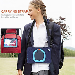 Case for Samsung Galaxy Tab A7 Lite 8.7'' with Pencil Holder - Rotating Handle Grip &Stand -Shoulder Strap, SCSVPN Rugged Protective Kids Case for Galaxy Tab A7 Lite 2021 SM-T220/T225/T227, Navy/Blue