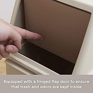 Large Capacity (30L) - 8 Gallon Trash Can w/ Hinged Flap Cover - 11.8" x 7.5" x 24.6" Slim Trash Can with Lid - Indoor/Outdoor Swing Door Waste Basket - Tall & Narrow Trash Bin in Sand - 30L/8 Gal