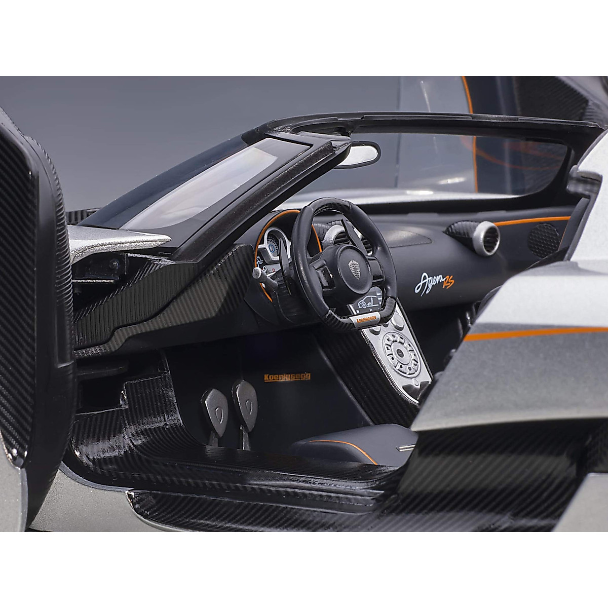 Auto Art Models Koenigsegg Agera RS Moon Silver with Carbon and Orange Accents 1/18 Model Car by Autoart 79024
