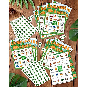 Mosailles Camping Bingo Game Outdoor Indoor Activities Hike Field Trip Supplies Party Favors Card Games for Adults 24 Players Family Fun