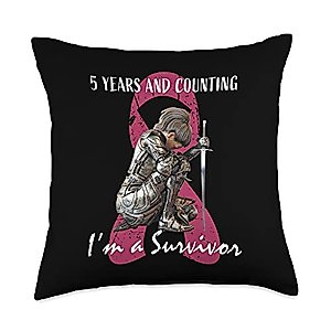 Pink Breast Cancer Survivor Gifts & Awareness 5 Year Breast Survivor Gifts Women Pink Cancer Free Throw Pillow, 18x18, Multicolor