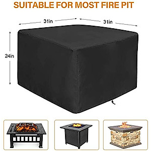 Bbqzone 31x31x24 Inches Fire Pit Cover Square, Fit for 28/30/31 inch Square Fire Pit Table, Heavy Duty Fabric with PVC Coating Rainproof and Windproof