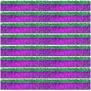 20 Pcs Mardi Gras Parade Float Decorations Including 8 Pcs 10 ft Metallic Foil Fringe Curtains 12 Pcs 6.5 ft Tinsel Garland for Carnival St. Patrick's Day Party Car Decorations (Purple, Green)