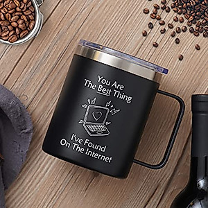 NOWWISH Romantic and Funny 14oz Black Mug for Men - Best Thing I Found on the Internet, Ideal Gift for Him, Boyfriend, Husband, on Anniversary, Birthday, Father's Day, Unique and Practical