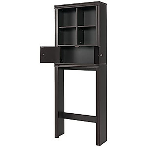 LOKO Over The Toilet Storage Cabinet, 2-Door Tall Bathroom Organizer w/ 4 Open Compartments & Adjustable Shelves, Modern Simple Toilet Space Saver, Ideal for Bathroom Laundry Balcony (Espresso)