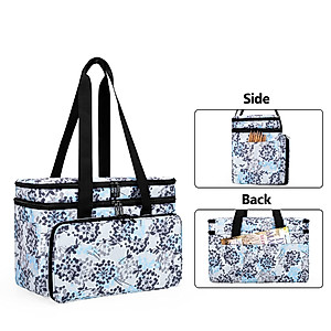 CURMIO Double-Layer Knitting Tote Bag, Yarn Storage Bag with Compartments for Crochet Hooks, Knitting Needles (Up to 14 Inches), Knitting Project and Accessories, Dandelion (Bag Only, Patented Design)