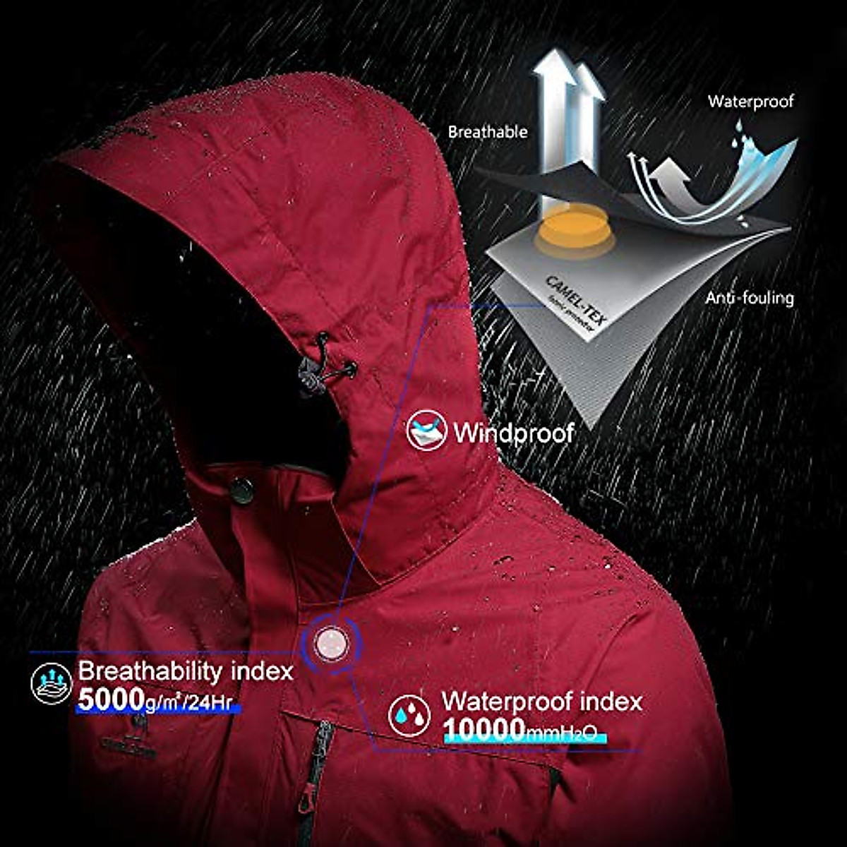 CAMEL CROWN Men’s Ski Jacket 3 in 1 Waterproof Winter Jacket Snow Jacket Windproof Hooded with Inner Warm Fleece Coat