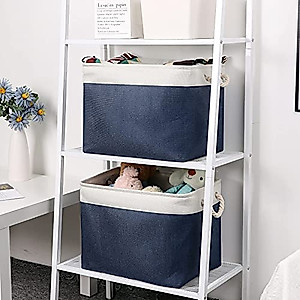 Bidtakay Baskets Set Fabric Storage Bins-Navy Blue Bundled Baskets of 2 Large Baskets 16" X 11.8" X 11.8" + 6 Small Baskets 11.8" X 7.8" X 5" for Closet, Shelves