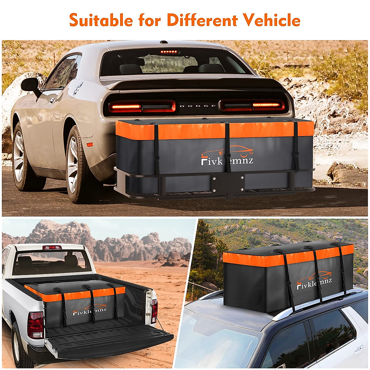 Hitch Mount Cargo Carrier Bag, 20 Cubic Feet 100% Waterproof Car Tray Luggage Bag (59" 24" 24") with 6 Reinforced Straps + 1 Combination Lock, Fits for All Vehicles with Steel Trailer Basket (Large)