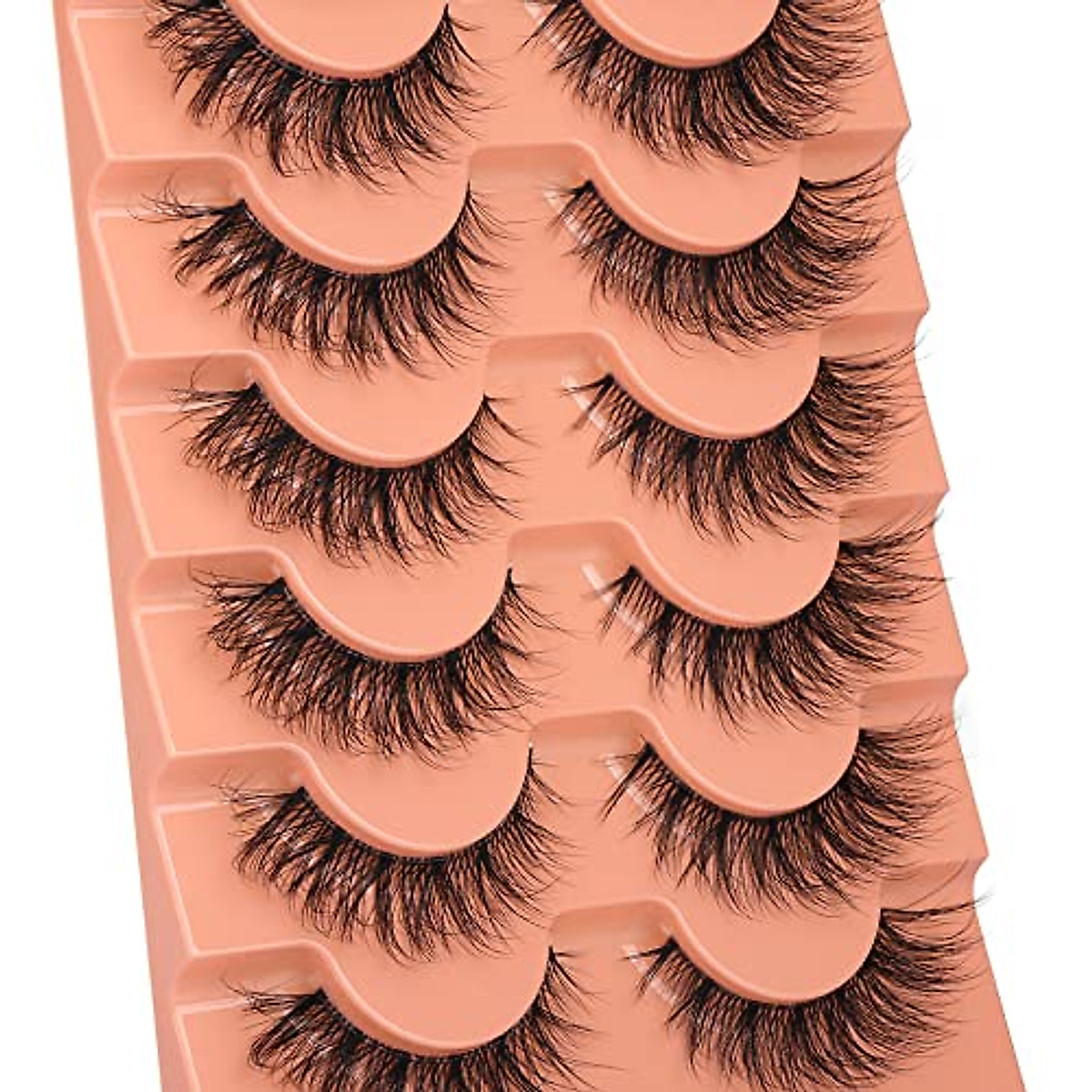 Eyelashes Natural Clear Band Lashes Cat Eye Wispy Faux Mink Lashes 16MM 3D Fluffy Fake Eyelash 7 Pairs Pack by Mavphnee