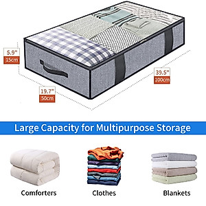 Onlyeasy Foldable Underbed Bags - 2 Pack Blankets Clothes Comforters Storage Bag Breathable Zippered Organizer for Bedroom with Clear Window and 4 Handles, 39.4x19.7x5.9 in, Linen-like Grey, MXDUBBP2