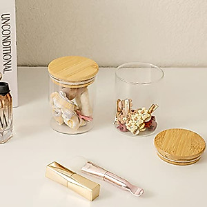 2 Pack of 14 oz Qtip Holder Dispenser Glass Apothecary Jars with Lids Set Bathroom Storage Containers for Cotton Ball, Cotton Swab, Cotton Pad, Floss, Clear