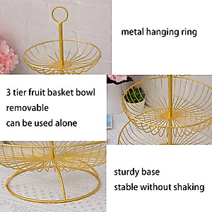 JFFLYIT 3 Tier Fruit Bowl Fruit Basket Countertop Metal Fruit Stand Holder Detachable and Hangable for Fruits Snacks Vegetables