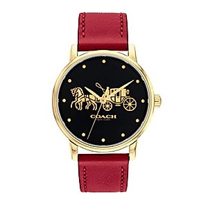 Coach Grand Black Dial Carriage Design Red Leather Strap Womens Watch 14503848