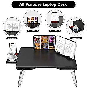 Laptop Bed Table, AboveTEK 25.6"x 19.29" Large Foldable Laptop Desk for Bed w/ Storage Drawer, Phone Holder, Book Tablet Stand, Cup Holder - Heavy Duty Lap Desk for Adults Bed & Sofa(Black)