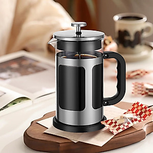 Dircolz French Press Coffee Maker -（21oz） 304 Stainless Steel with 4 Filters System, Heat Resistant Thickness Borosilicate French Press Glass, BPA-Free Brewed Tea Pot Coffee Plunger（Silvery）