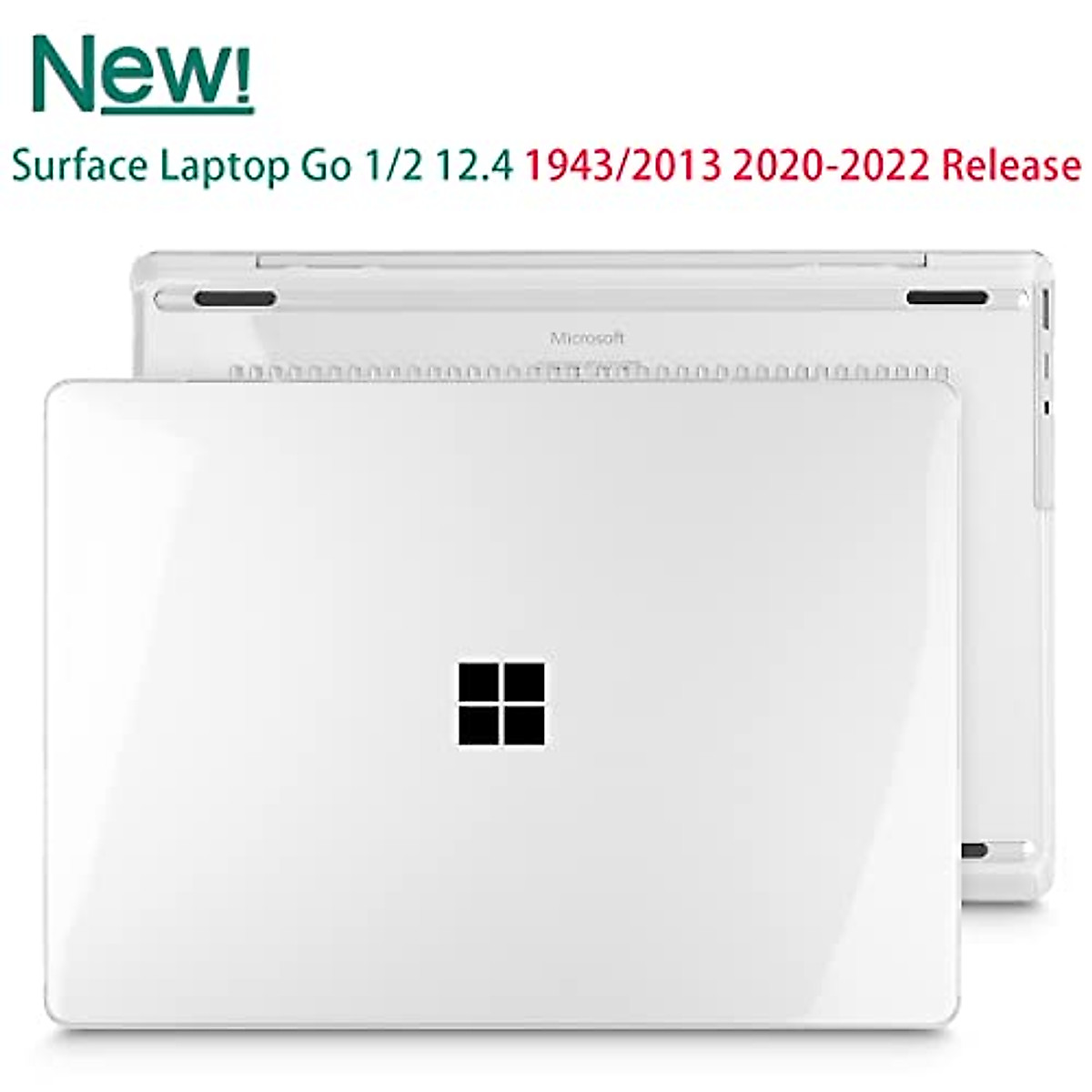 SUROCASE Compatible with Microsoft Surface Laptop Go 2 Go 1 12.4 Inch (2020-2022 Releases) Model 1943, Plastic Hard Case with Screen Protector + Keyboard Cover + Dust Plugs, Crystal Clear