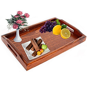 OLDMANSHOP Bamboo Wood Serving Tray with Holders, Multipurpose Portable Breakfast Tray Laptop Bed Tray for Eating, Reading, Working