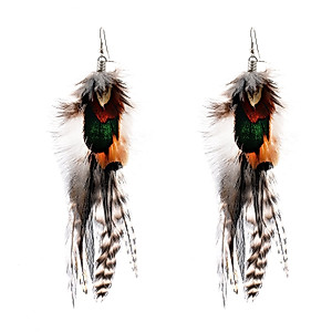 Lureme Bohemian Style Multicolor Pheasant Feathers Dangle Earrings for Women(02004768)