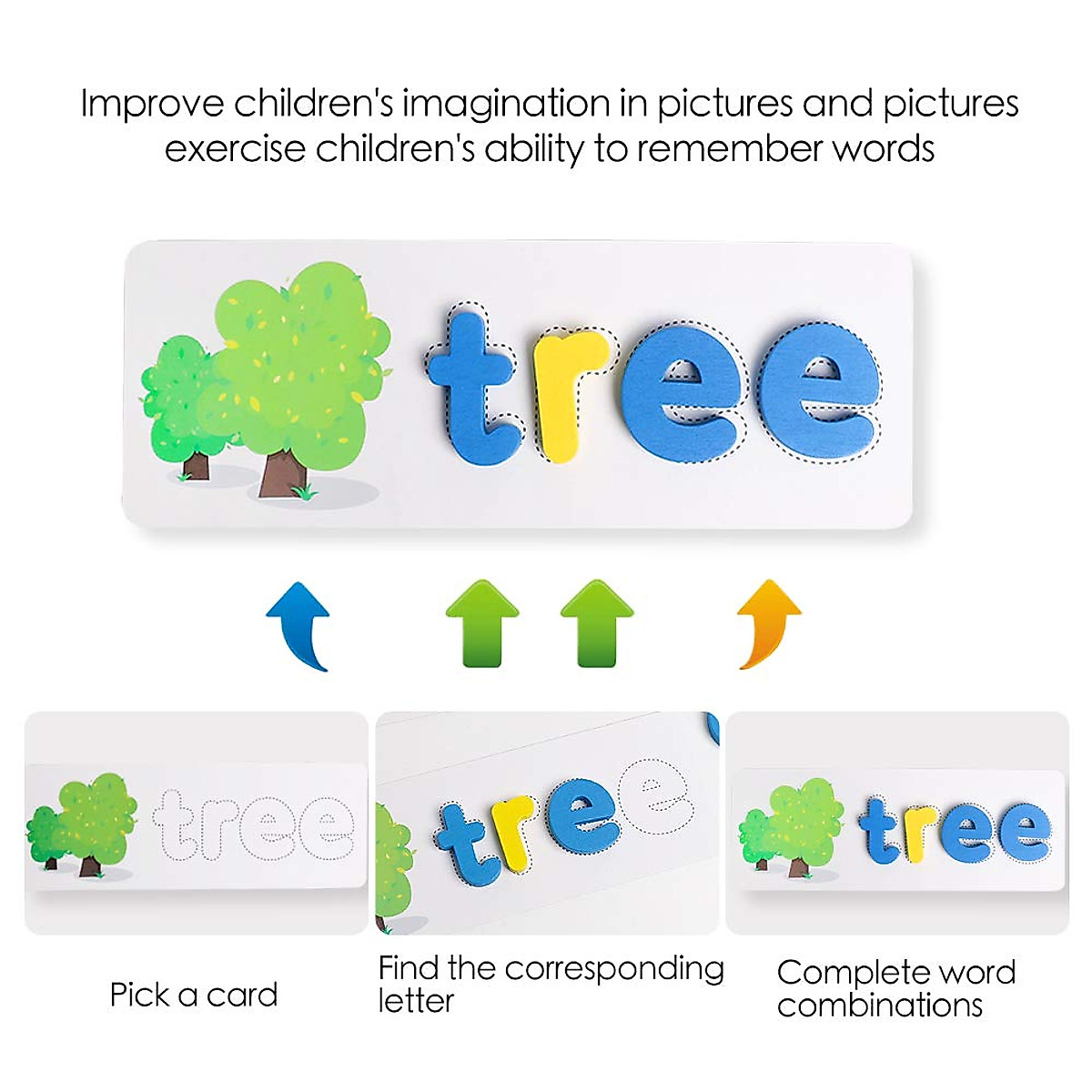 HOONEW Alphabet Learning Toys Read Spelling Matching Letter Games Wooden Sight Word Flash Cards ABC Recognition Game Montessori Educational Tool Set for Kids 3 4 5 Years Old