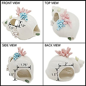 Starryfill Aquarium Decorations White Ceramic Conch Thematic Ornament with Three Holes for Betta Fish Passing or Hiding Safely,Betta Fish Tank for Small and Medium Fish