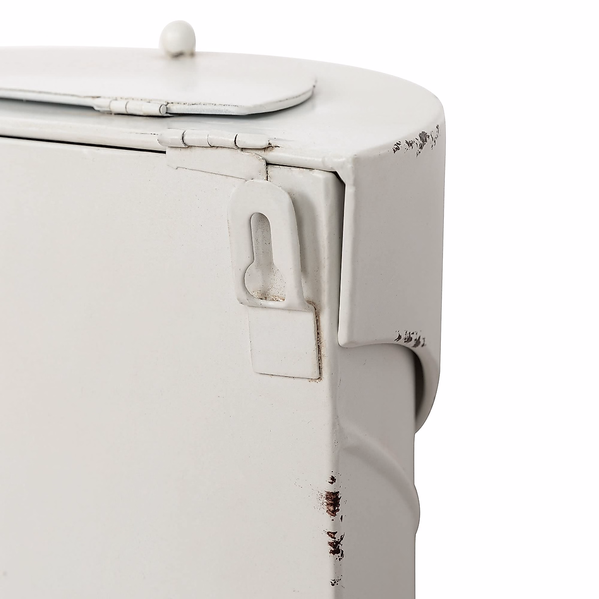 Rustic White Wall Mounted Mailbox Outdoor Metal Decorative Post Mail Box, Home Office Parcel Box with Drop Slot Secure Lock