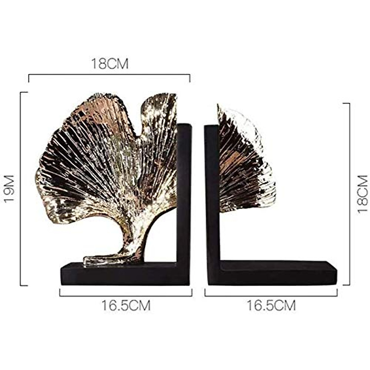 QLAZO Bookend Supports HeavyDuty ， Books Ends Set of Two, Polyresin Ginkgo Leaf Resin bookend,Finish Book Organizer Children Adults Desk Office Gift