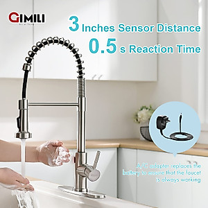 GIMILI Touchless Kitchen Faucet with AC Adapter, Smart Motion Sensor Hands Free Single Handle Kitchen Sink Faucet with Pull Down Sprayer, Brushed Nickel