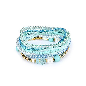 MengPa Stackable Beaded Bracelets for Women Stretch Bohemian layering Strand Statement Jewelry (Grey) G3207C