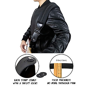 Wepop Guitar Strap Elastic Soft Comfortable Neoprene Leather 3.4in Bass Acoustic Electric Guitar (391)
