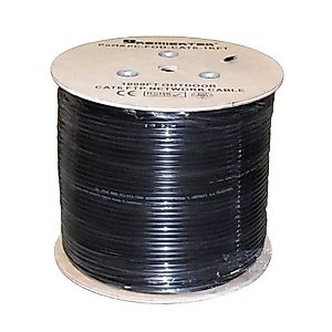 Outdoor Shielded FUTP 1000Ft Double Jacket Cat6 23AWG 100% Pure Copper 4-Pairs Premium Network LAN Cable Direct Burial UV Rated Waterproof 550MHz, PoE++ (4PPoE)