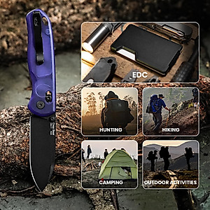 Kizer Drop Bear EDC Pocket Knife, 2.97” Nitro-V Steel Blade Magic Blue PC Folding Knife with Thumb Stud Opener, Lightweight Clutch Lock Camping Hunting Knife for Men Women Gift V3619A5