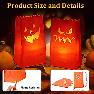 20 Pieces Halloween Luminary Candle Bags Flame Resistant Candle Bags in 5 Kinds of Pumpkin Grimace Patterns for Halloween Party Supplies