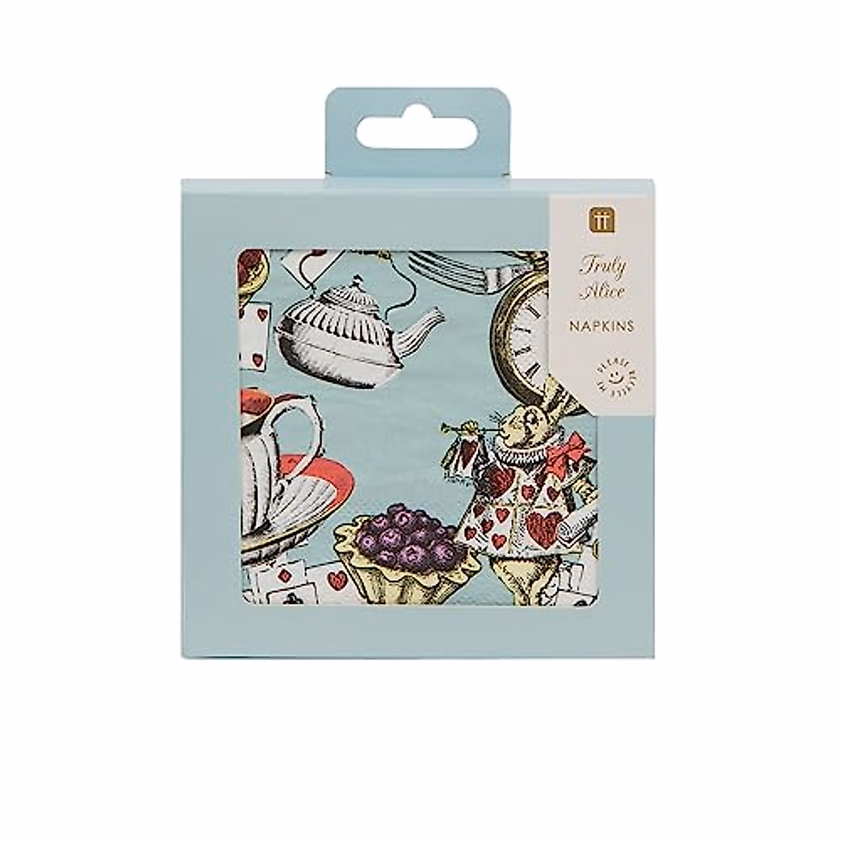 Talking Tables 20 x Blue Alice in Wonderland Cocktail Napkins Disposable Serviettes Mad Hatter Themed Party Supplies for Afternoon Tea Party, Onederland Birthday, Mother's Day, Baby Shower, Decoupage