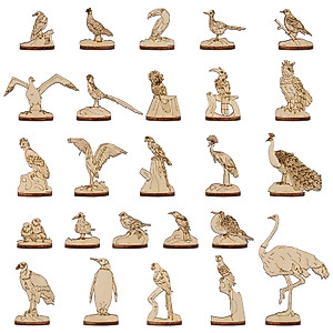 Bird Action Tokens Set of 100 PCS Laser Cut Plywood Markers, 25 Unique Bird Types Upgraded Game Accessories for Wingspan