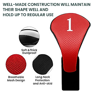 FINGER TEN Golf Club Head Covers Woods Driver Fairway Hybrid 3/4/5 Set, Headcovers Men 1 3 5 7 X Interchangeable Number Tag, Fit All Wood Clubs (4 Pack-Red(1D+1F+2H))