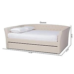 Baxton Studio Delora Modern and Contemporary Beige Fabric Upholstered Full Size Daybed with Roll-Out Trundle Bed