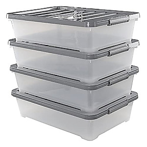 Nicesh 4 Packs 40 Quart Wheeled Under Bed Boxes, Clear Plastic Underbed Storage Bins