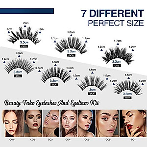 MAgic Magnetic Eyelashes and Eyeliner Kit 3D 5D Natural Look False Lashes No Glue Needed NO Magnetic Need NO Add Weight 7 Pairs Eyelash Kityeliner Pen (Blue)