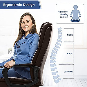 Executive Office Desk Chair Adjustable High Back Ergonomic Managerial Rolling Swivel Task Chair Computer PU Leather Home Office Desk Chairs with Lumbar Support, Brown