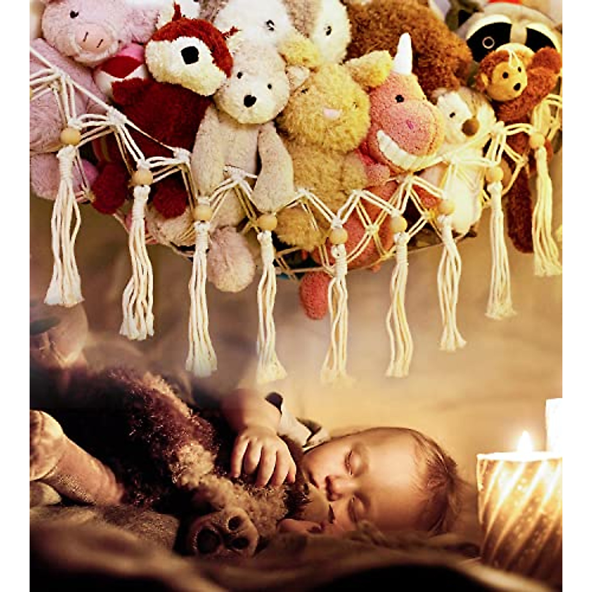 TCGPRO Stuffed Animal Storage - Stuffed Animal Hammock or Net Corner, Boho Stuffed Animal Holder with Tassels, Macrame Hanging Toy Organizer Ideas for Plush Display, Kids Room Bedroom Decor
