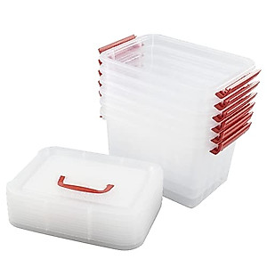 Xyskin 6 Quart Plastic Storage Box, Small Storage Bin with Lids/Handle, 7 L