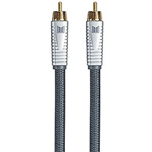 Monolith RCA Cable - Silver - 3 Feet Chord, 24K Gold Plated Connectors, AL foil, OFC Copper Braided Shield