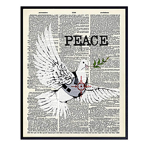 Banksy Graffiti Dictionary Art Print - Inspirational Vintage Upcycled Wall Art Poster- Modern Chic Home Decor for Bedroom, Dorm, Bathroom - Gift for Teens, Mural Fans - 8x10 Photo Unframed - Peace